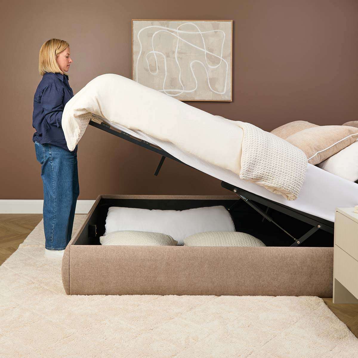 Tanner Storage Queen Bed - Beige | Mocka