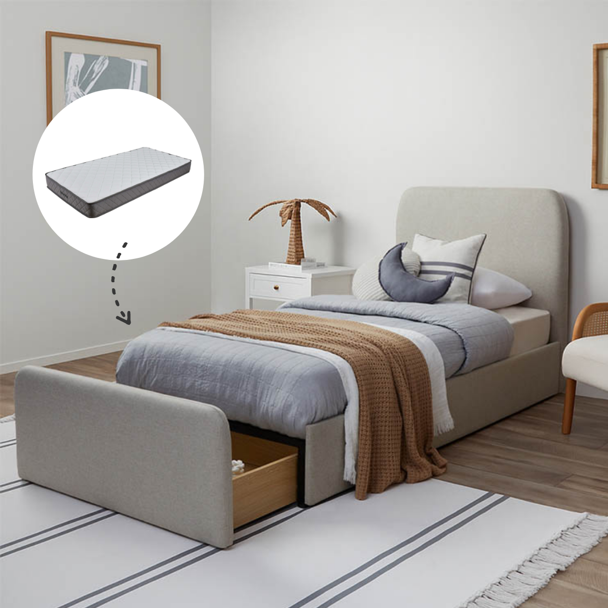 Sully Storage Bed + Mattress Bundle - Natural | Mocka
